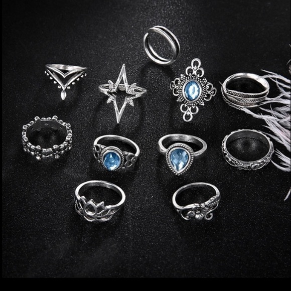 Jewelry | 11piece Retro Finger Ring Set Boho Crown Star Silver Carved ...